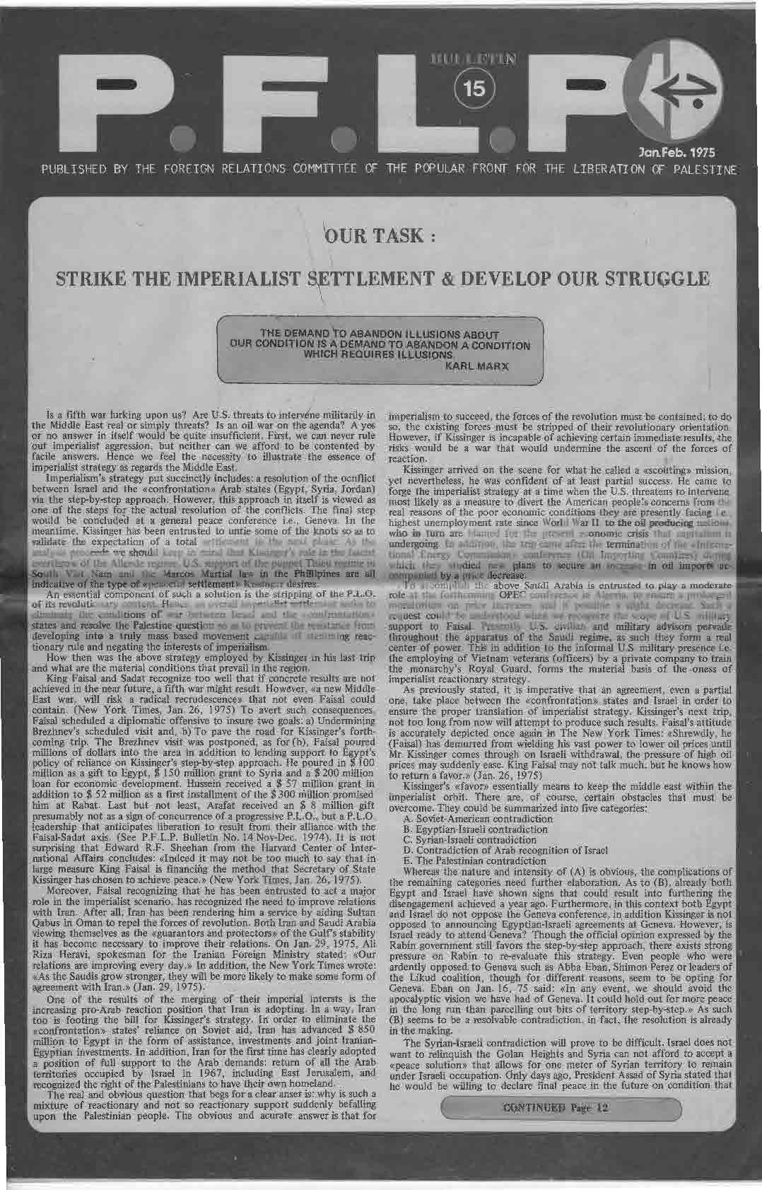 PFLP Bulletin 15 – January-February 1975 – الوثائق التاريخية للجبهة ...